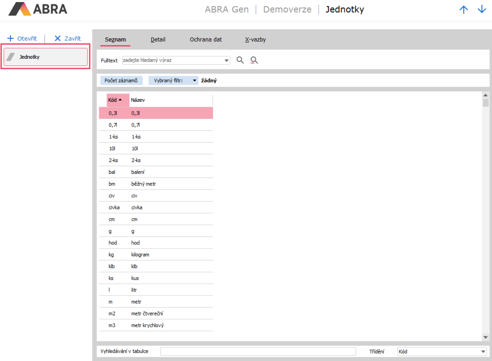 Nový číselník Jednotky pro skladové karty | ABRA Software